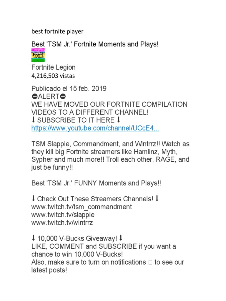 Best Fortnite Player Best 'TSM JR.' Fortnite Moments and Plays! | PDF ...