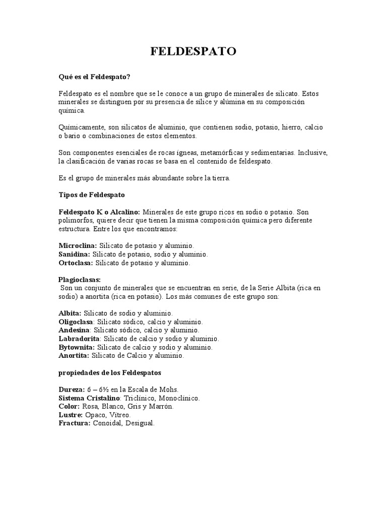 Propiedades y Usos del Feldespato | PDF | Minerales | Lentes