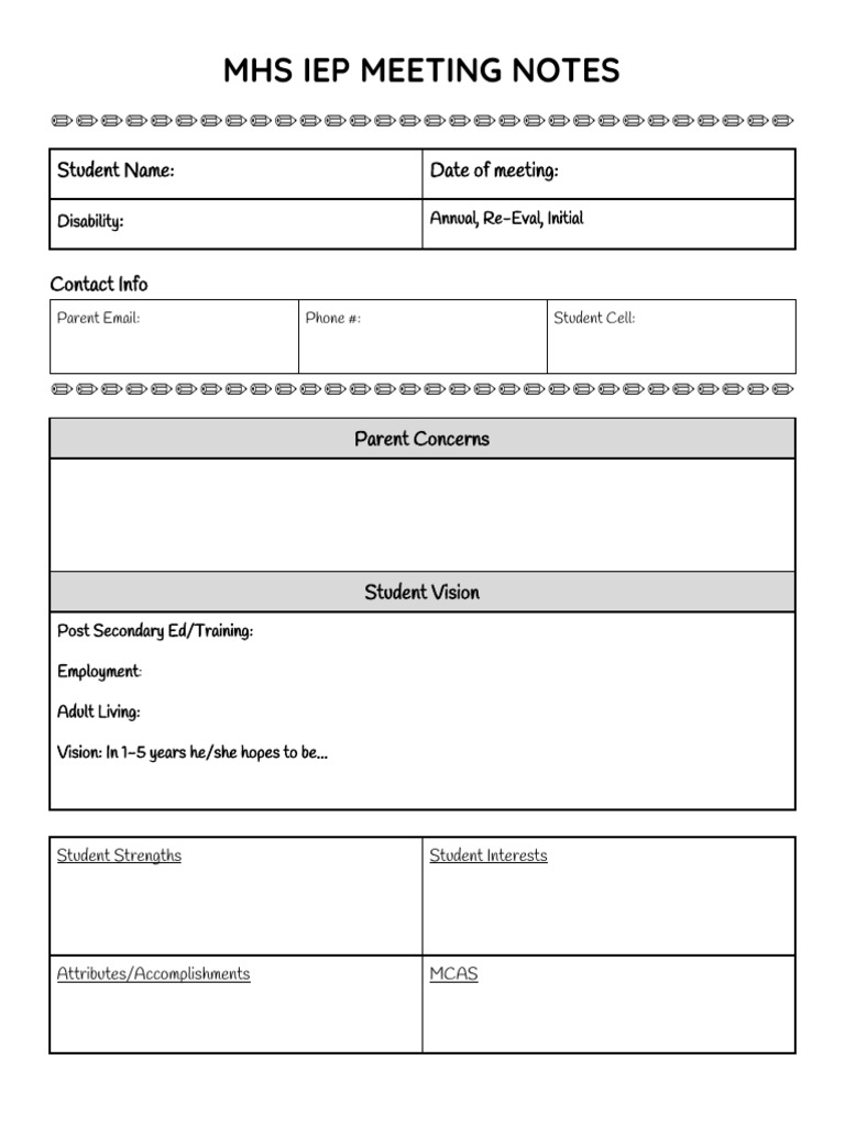 MHS IEP Meeting Notes Template | PDF | Learning | Cognition