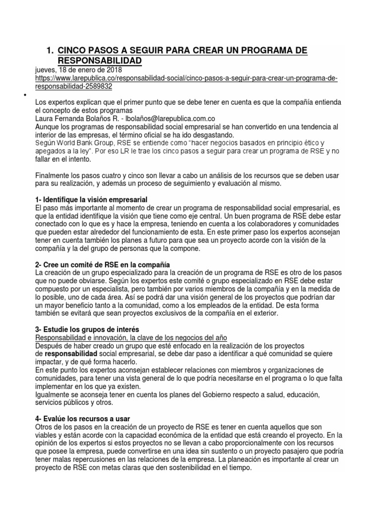 Cinco pasos para un programa de RSE | PDF | Gestión de la calidad ...