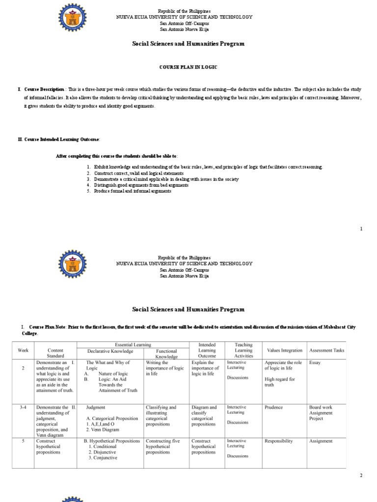 Sample Logic OBE Syllabusedited | PDF | Argument | Humanities