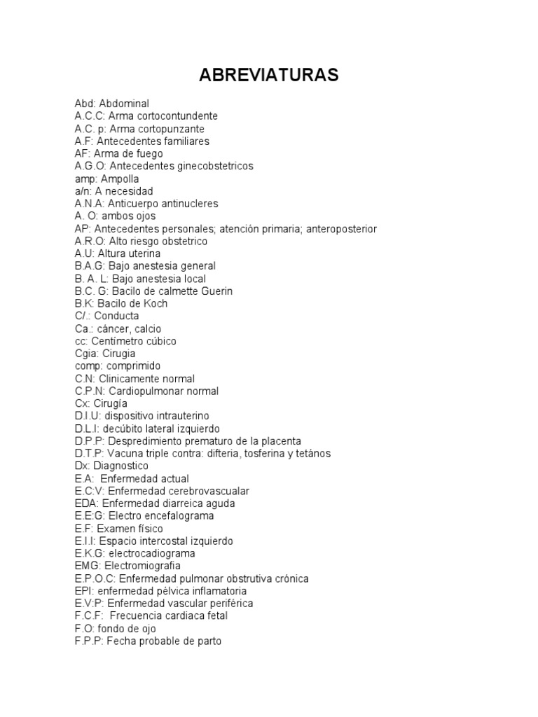 ABREVIATURAS | PDF | Especialidades Medicas | Medicina