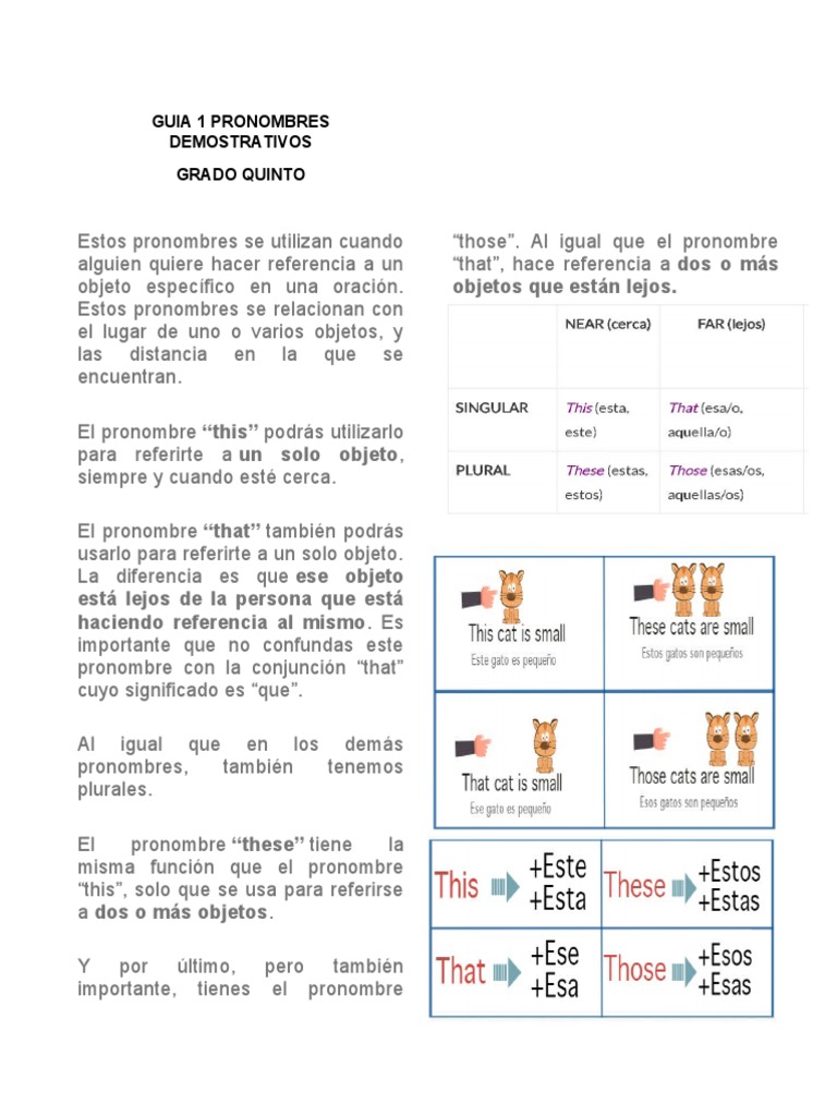 Guia 1 Pronombres Demostrativos | PDF