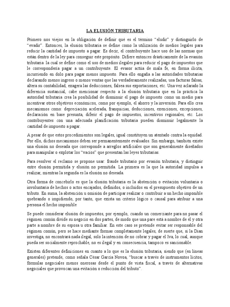 La Elusión Tributaria | PDF | Evasión de impuestos | Comportamiento