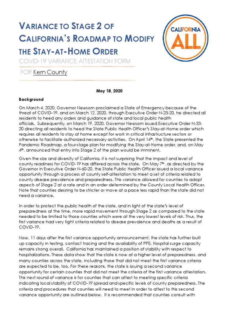 Kern County COVID-19 Variance Attestation | PDF | Intensive Care Unit ...