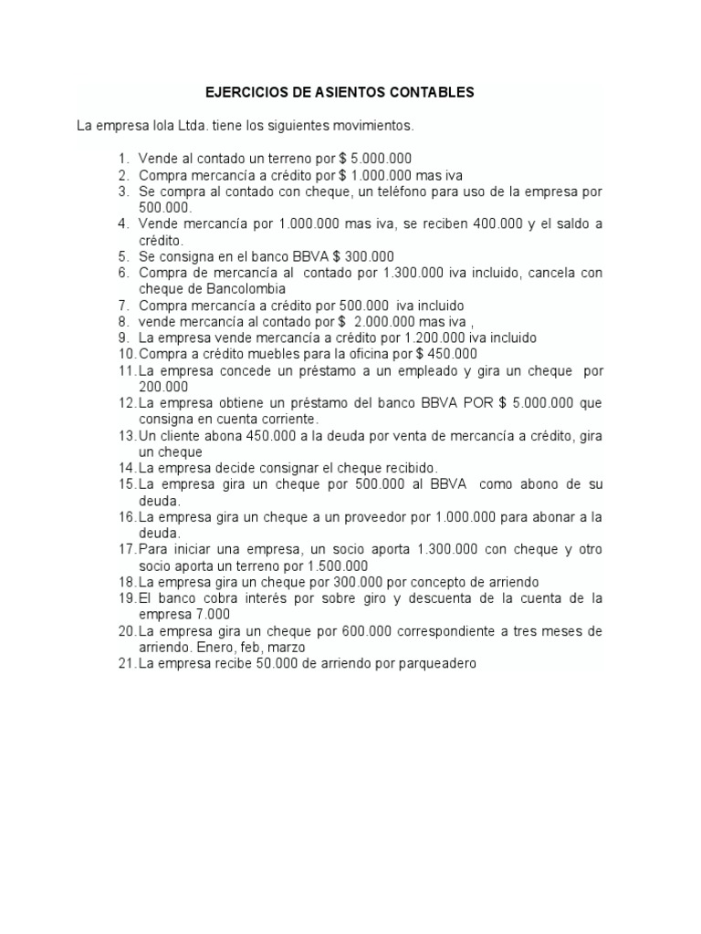 Ejercicios de Asientos Contables 1 | PDF