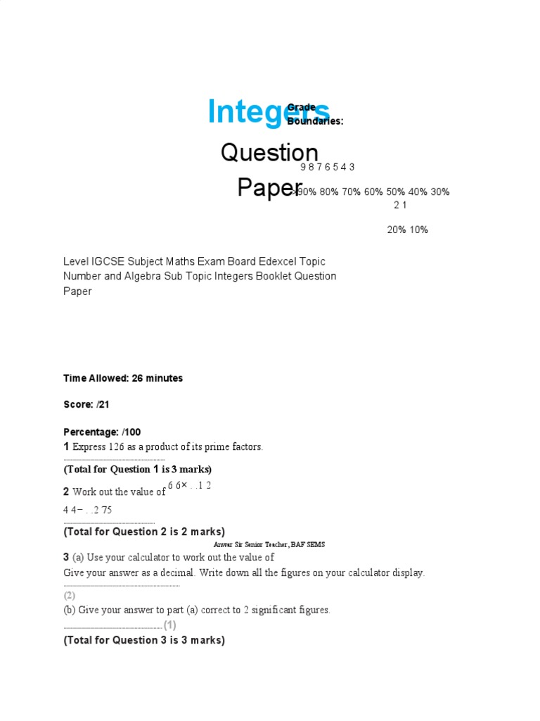 IGCSE Edexcel Maths: Integers Exam | PDF | Number Theory | Abstract Algebra