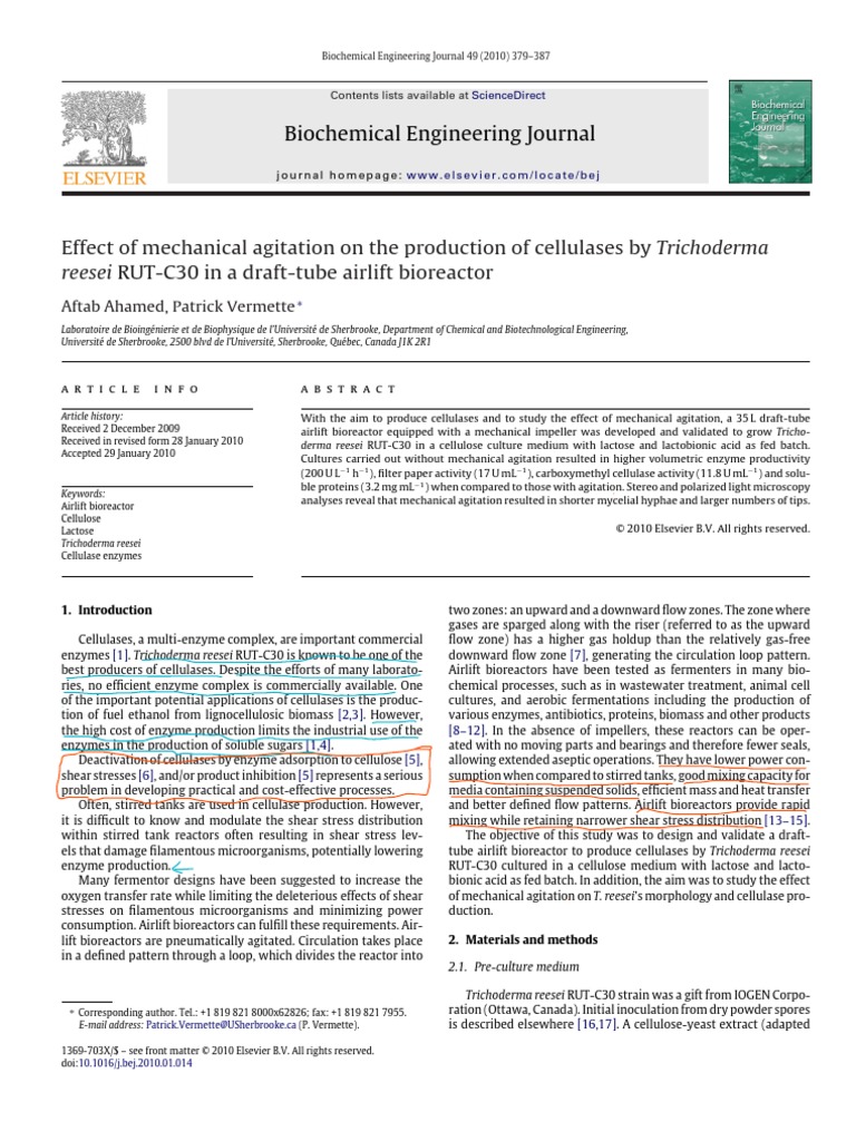 Effect of Mechanical Agitation On The Production of Cellulases by Trichoderma Reesei RUT - 30 in ...