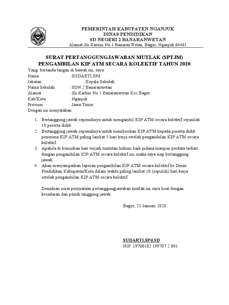 SPTJM Pengambilan KIP ATM Kolektif 2020 | PDF | Ilmu Sosial | Kesehatan ...