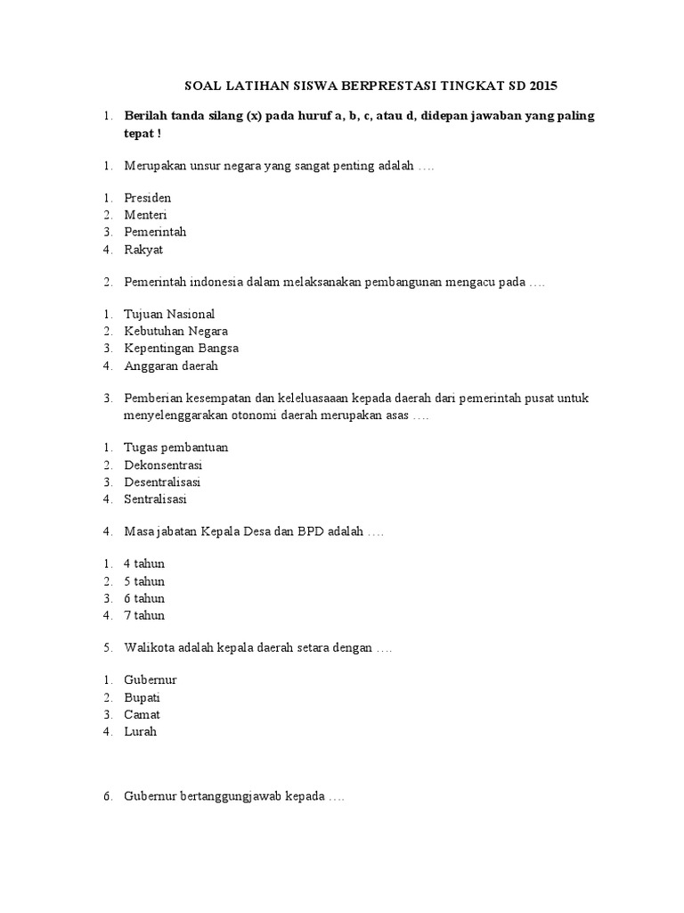 Soal Latihan Siswa Berprestasi Tingkat SD | PDF
