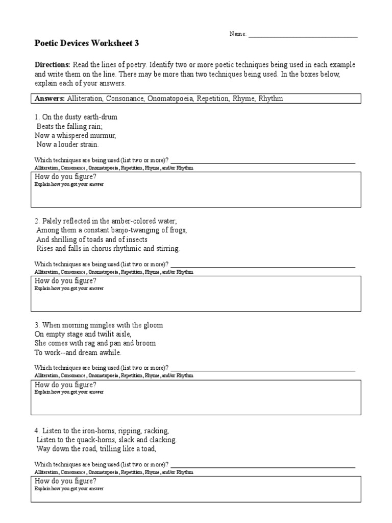 Poetic Devices Worksheet 03 | PDF | Poetry | Rhyme