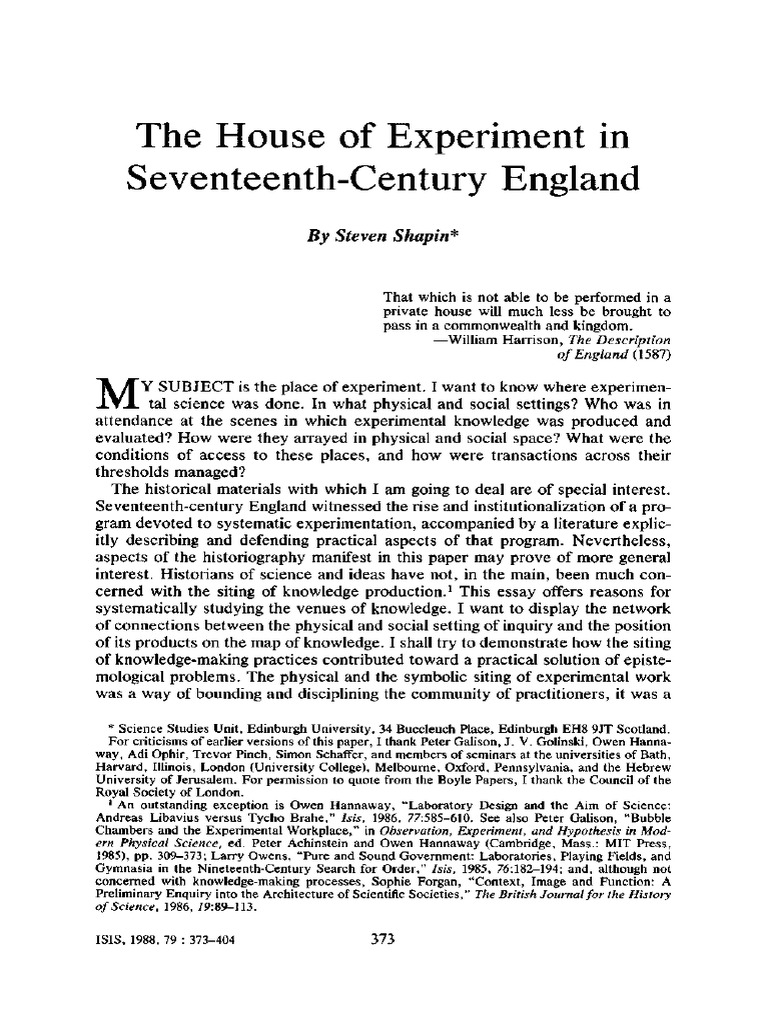 The House of Experiment in Seventeenth-Century England: Steven Shapin ...