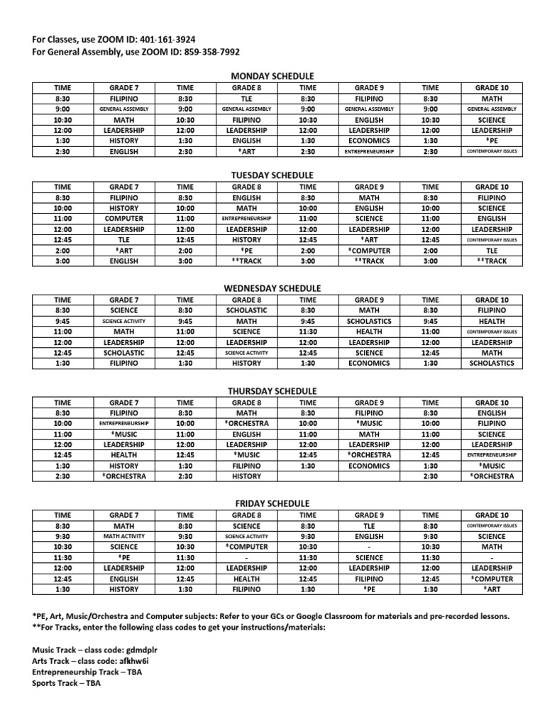 Class Schedule Online Original | PDF | Students | Educational Stages