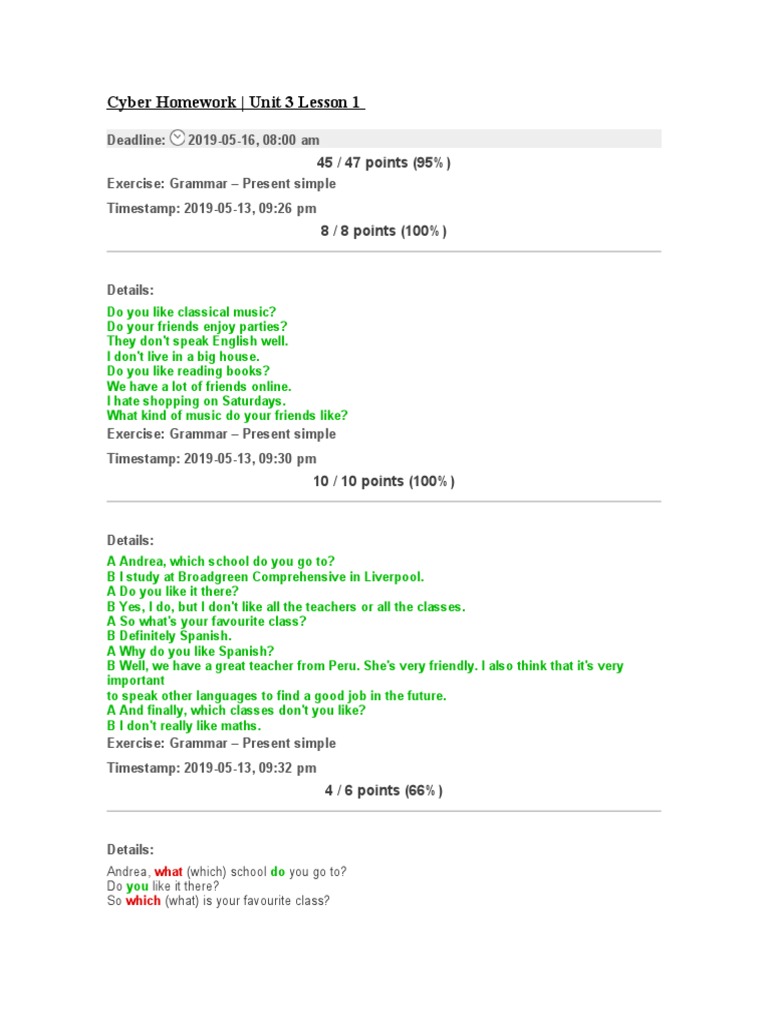 Cyber Homework: Grammar and Exercises | PDF | Entertainment (General)