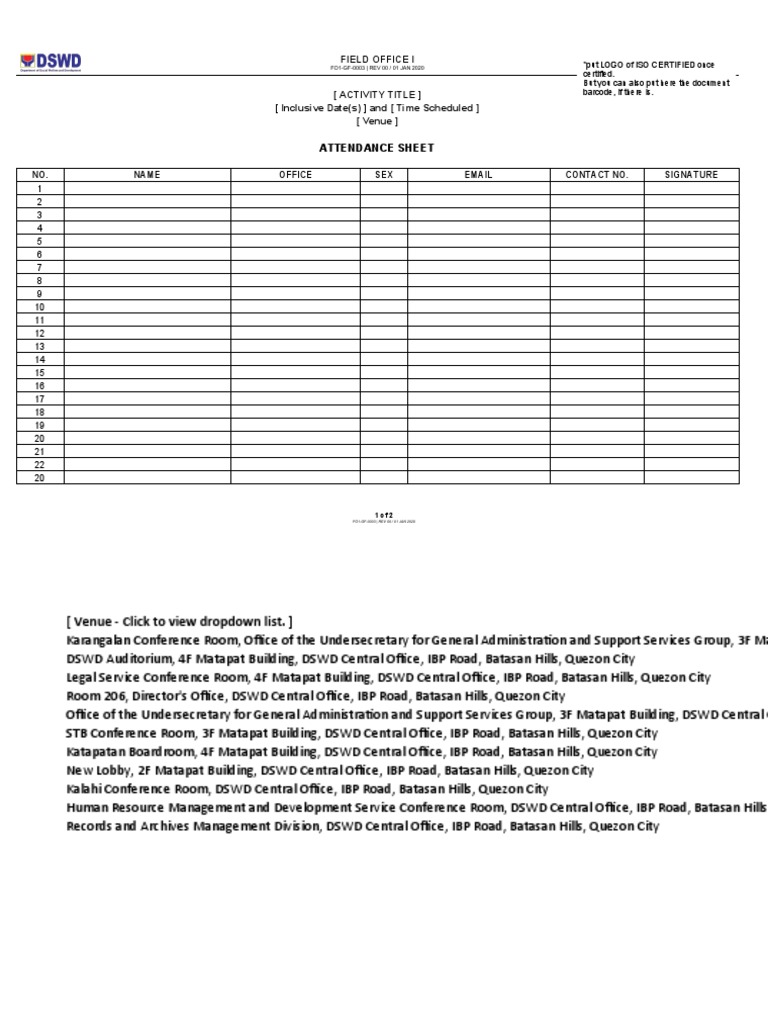FO1-GF-03 - REV 00 - Attendance Sheet | PDF | Technology & Engineering