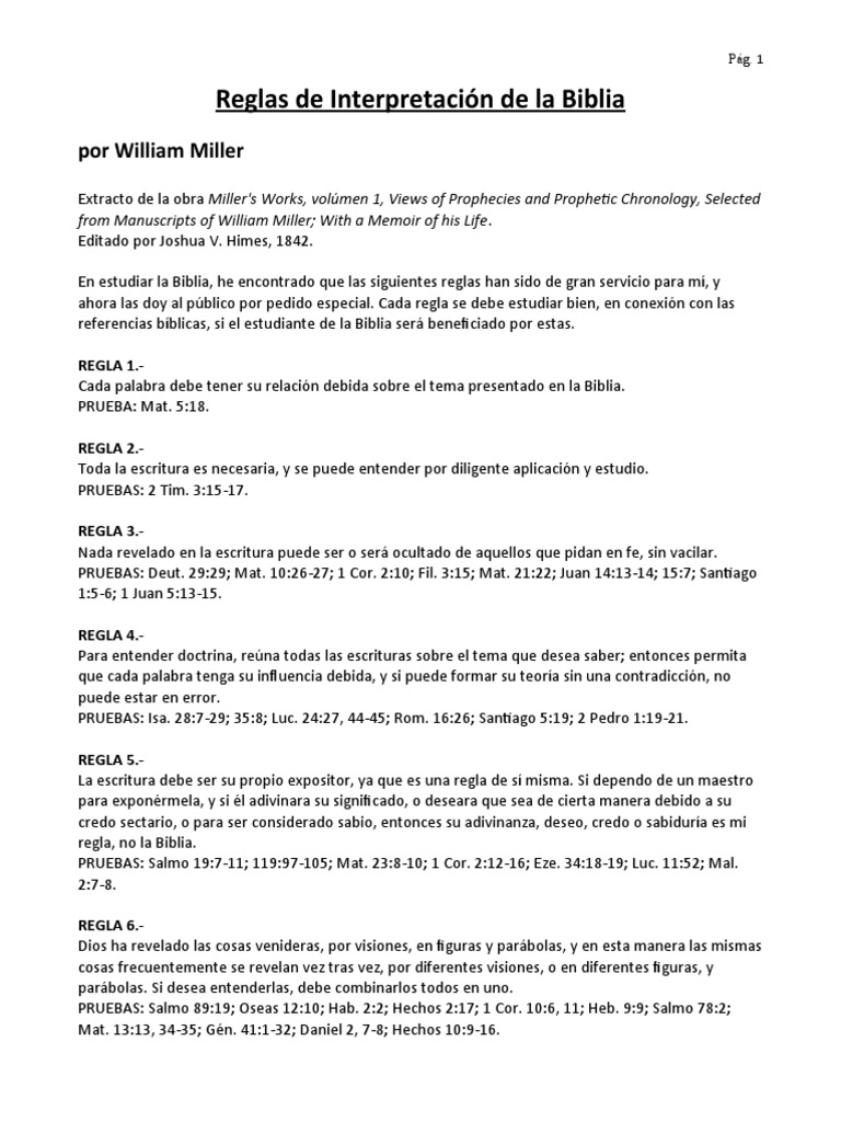 Reglas de Interpretacion de La Biblia, Guillermo Miller | PDF | Biblia ...