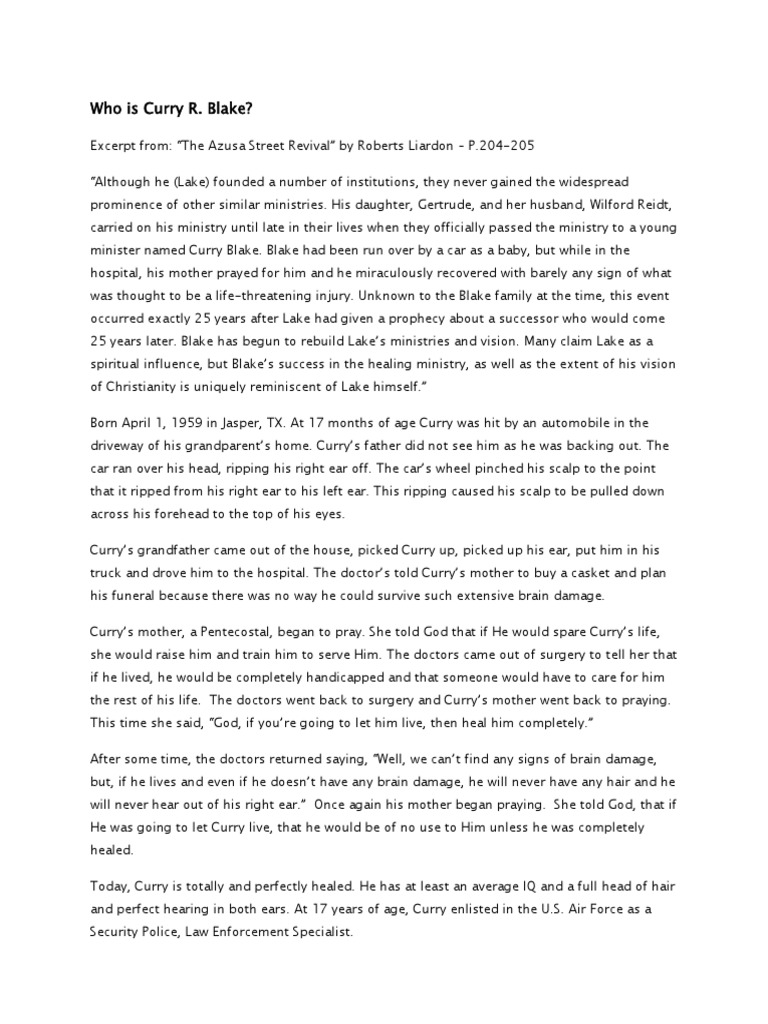 Who Is Curry R. Blake? | PDF | Faith Healing | The Gospel