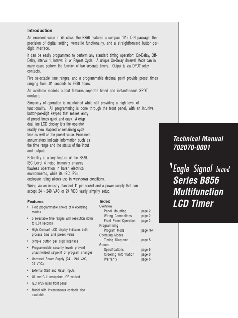 Eagle Signal: Series B856 Multifunction LCD Timer | PDF | Parameter ...