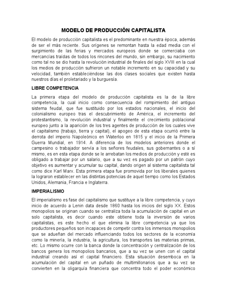 Modelo de Producción Capitalista | PDF | Neoliberalismo | Capitalismo