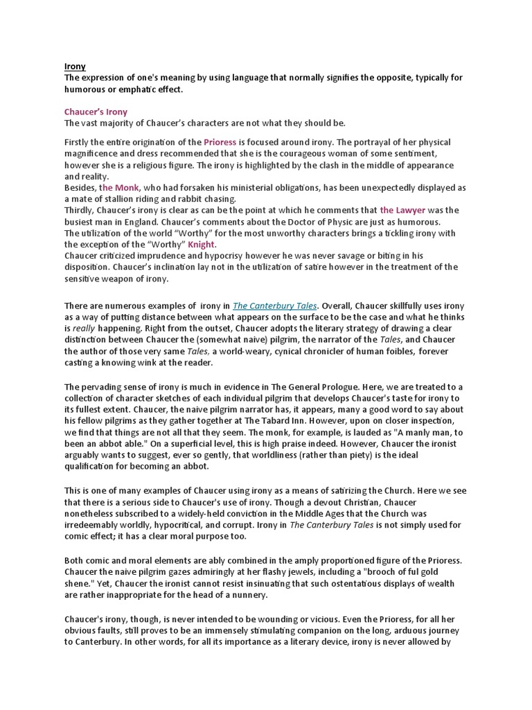 Irony and Satire in The Canterbury Tales | PDF | The Canterbury Tales ...