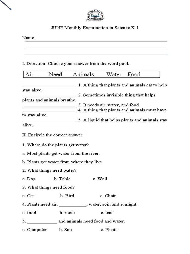 K-1 Science Monthly Exams Overview | PDF | Plants | Neptune