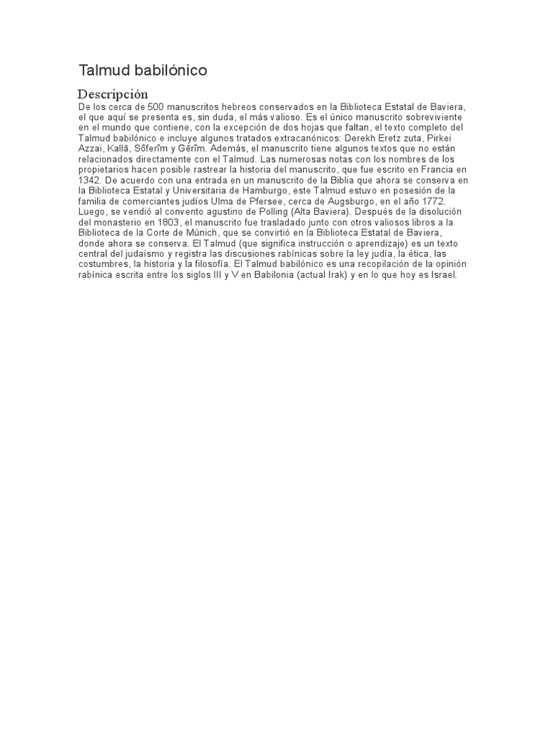 Manuscrito del Talmud Babilónico | PDF | Historia