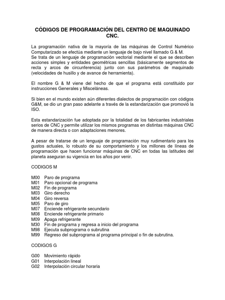 Códigos de Programación | PDF | Control numerico | Programación de ...