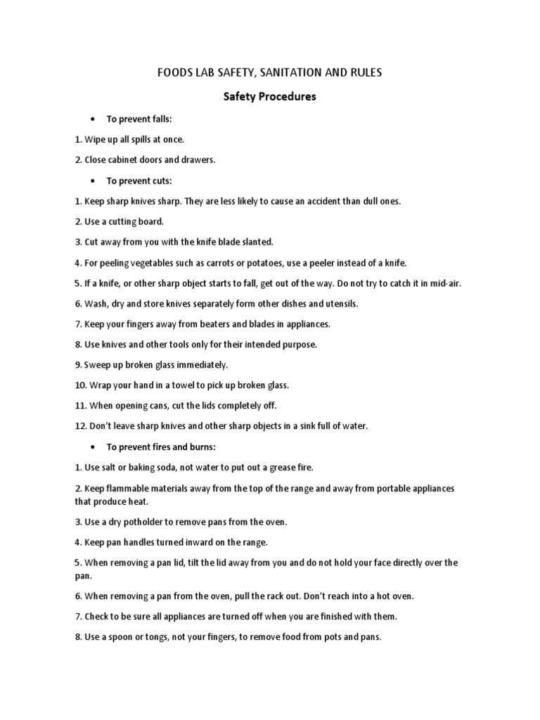 Foods Lab Safety | PDF | Knife | Cookware And Bakeware