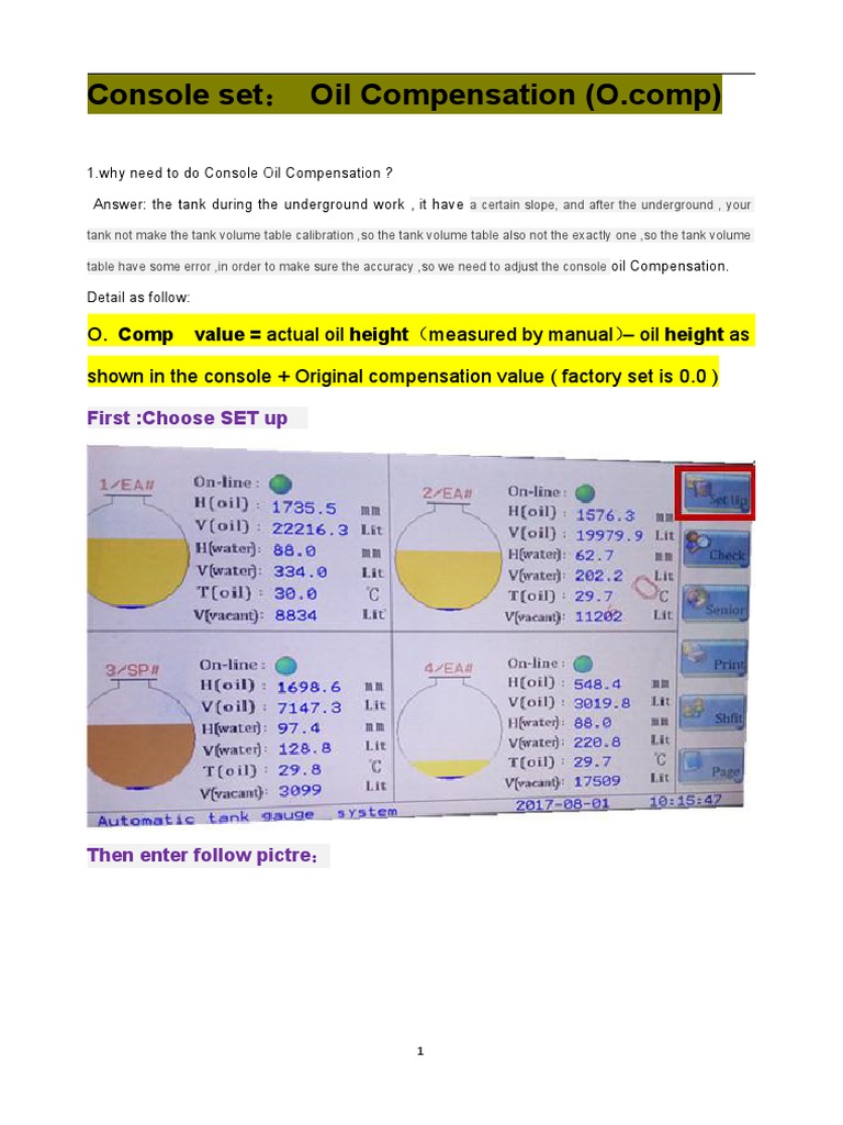 Comp Value Actual Oil Height Measured by Manual - Oil Height As | PDF