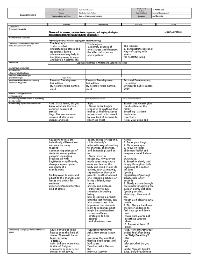 Daily Lesson Log 7 | PDF | Stress (Biology) | Learning