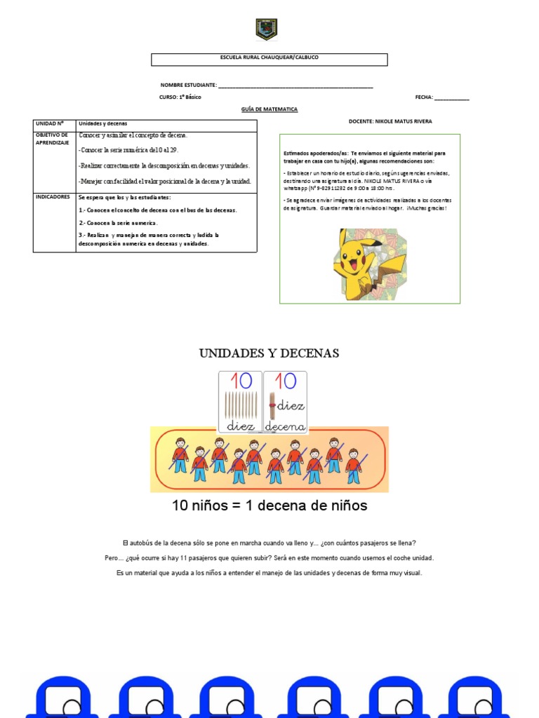 Guia de Aprendizaje Unidades y Decenas | PDF | Aprendizaje ...