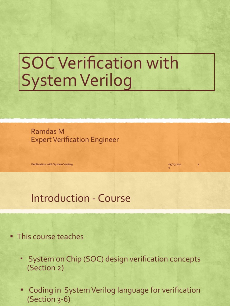 SOC Verification With System Verilog: Ramdas M Expert Verification ...