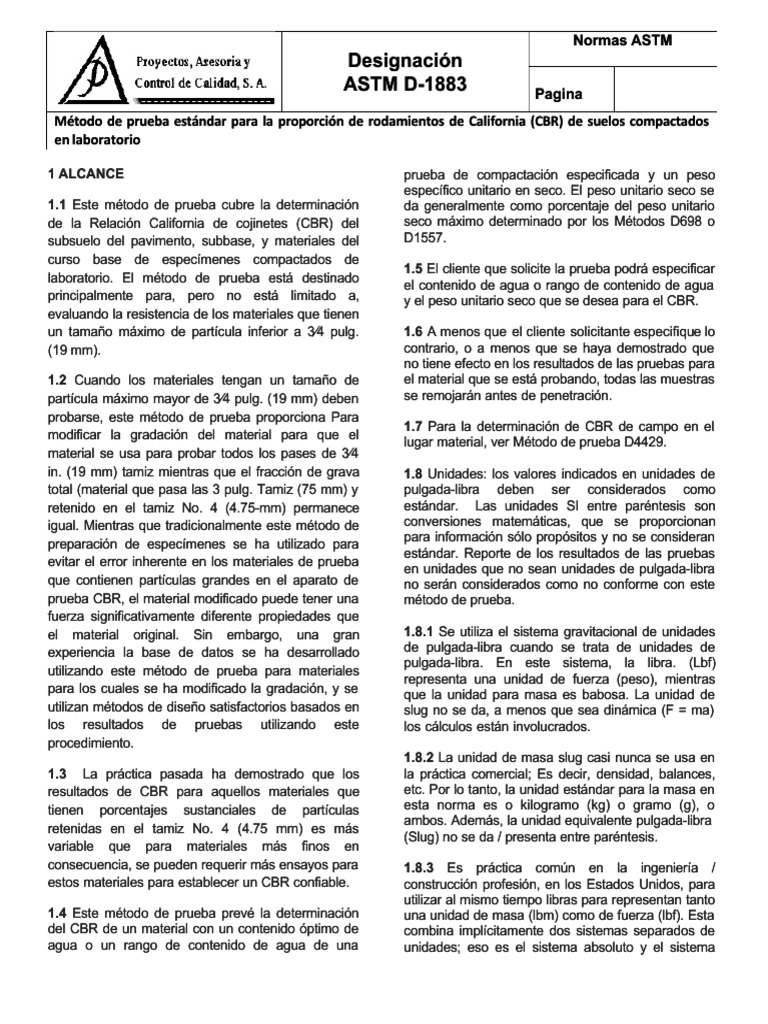 Astm-1883 CBR | PDF | Densidad | Agua
