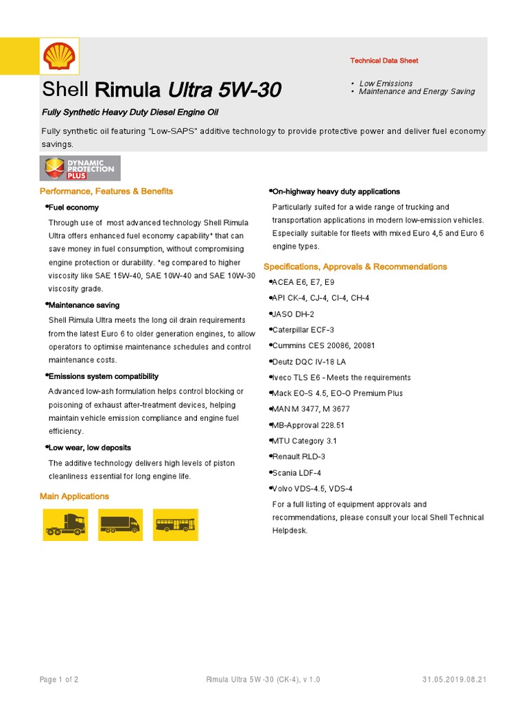 Shell Rimula Ultra 5W-30 | PDF | Motor Oil | Energy And Resource
