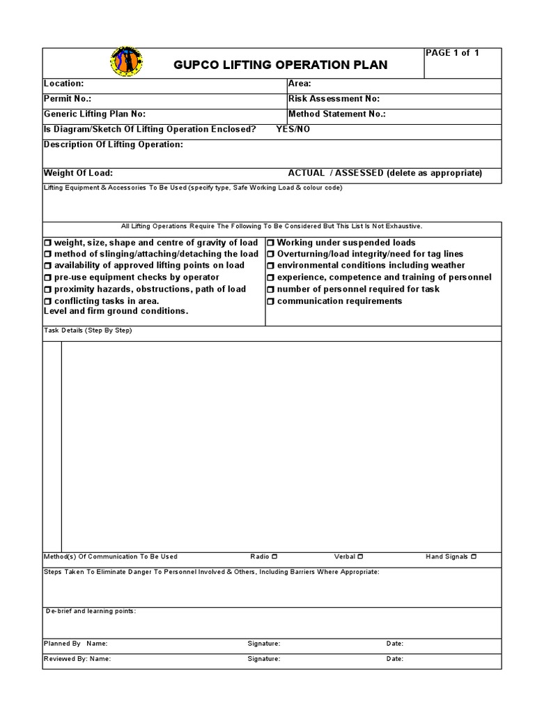 Lifting Plan Template | PDF