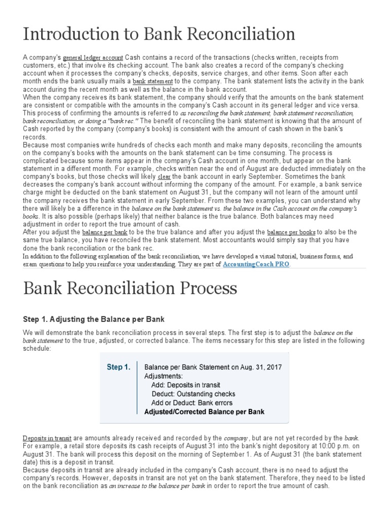Understanding Bank Reconciliation Process | PDF | Transaction Account ...