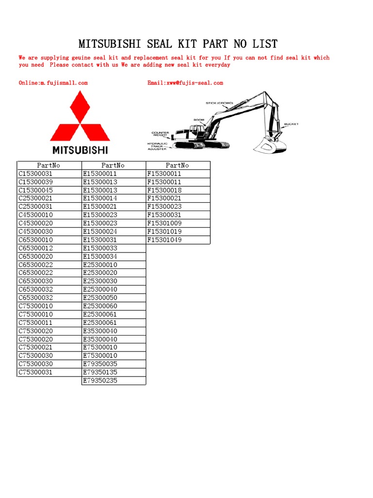 Mitsubishi Seal Kit Part No List | PDF