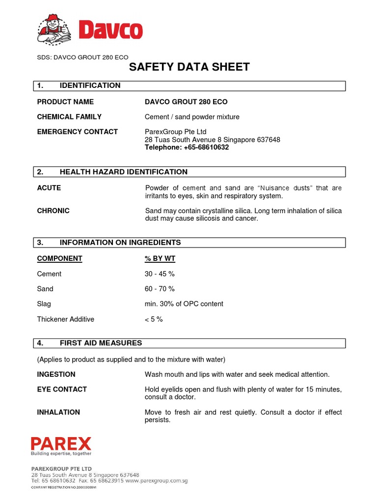 DAVCO GROUT 280 ECO (Rev.05) - 4 | Download Free PDF | Dangerous Goods ...