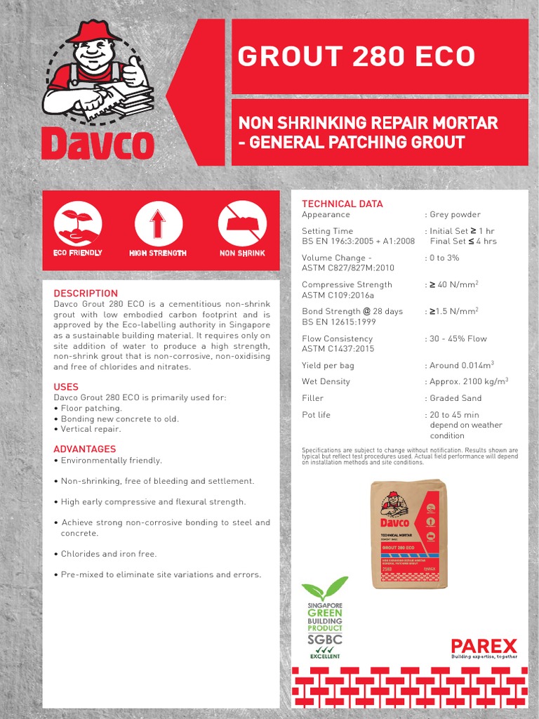 Davco Grout 280 ECO - BROCHURE - 2 PDF | PDF | Concrete | Materials