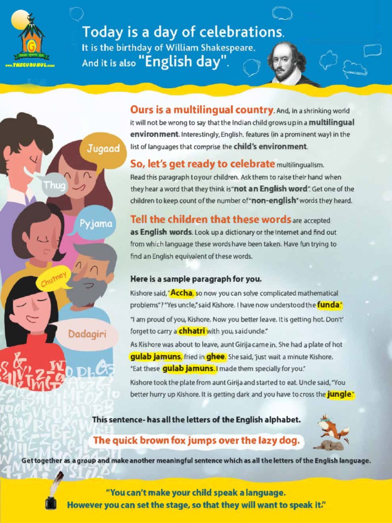 English Day-Shakespeares's Birthday | PDF | Linguistics | Languages