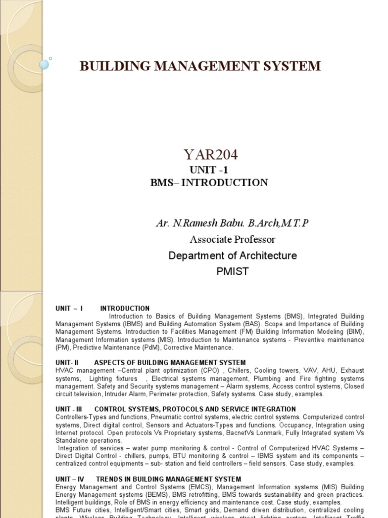 Building Management System: Unit - 1 Bms - Introduction | PDF ...