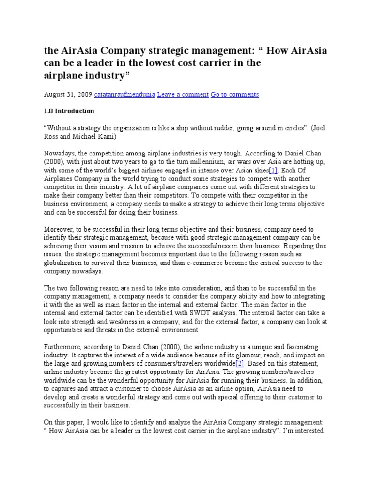 The AirAsia Company Strategic Management | PDF | Low Cost Carrier ...