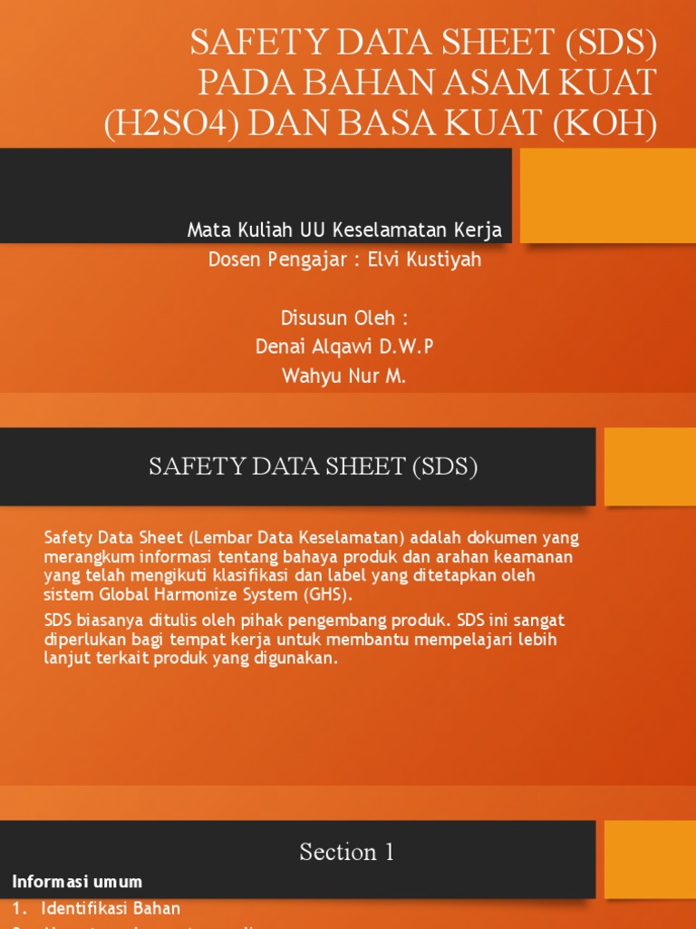Safety Data Sheet (SDS) Pada Bahan Asam Kuat (H2So4) Dan Basa Kuat (Koh ...