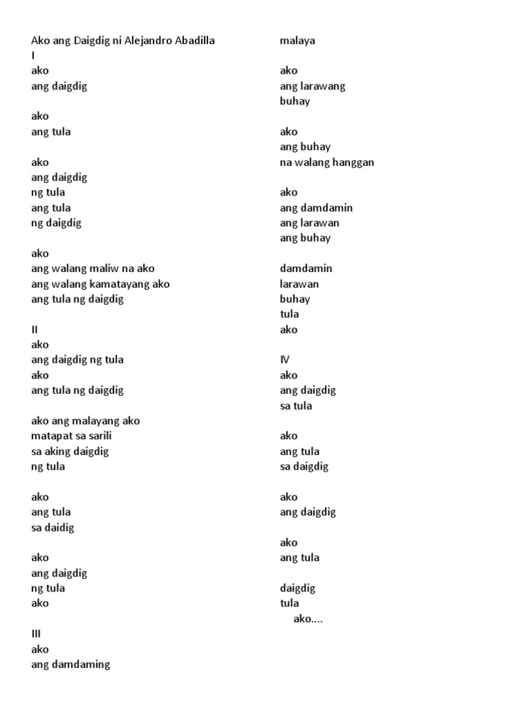 Ako Ang Daigdig Ni Alejandro Abadilla | PDF
