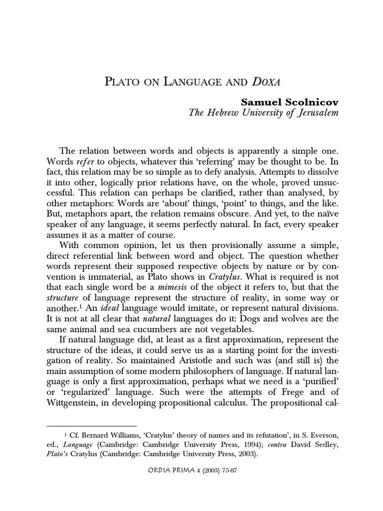 Language and Doxa | PDF | Plato | Socrates