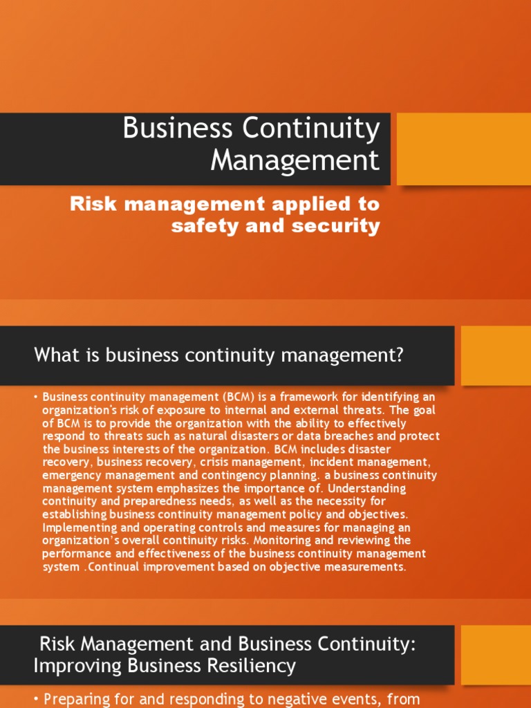 Business Continuity Presentation | PDF | Risk Management | Risk