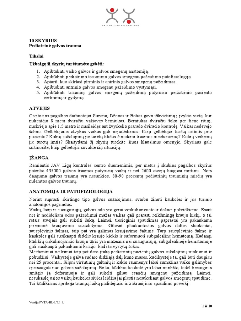 10 SKYRIUS. Galvos Trauma. Versija 1.1.PVTA-HL-LT | PDF