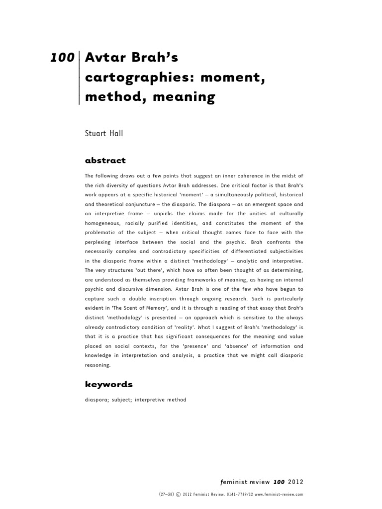 2012 Avtar Brah's Cartographies Moment, Method, Meaning | PDF ...