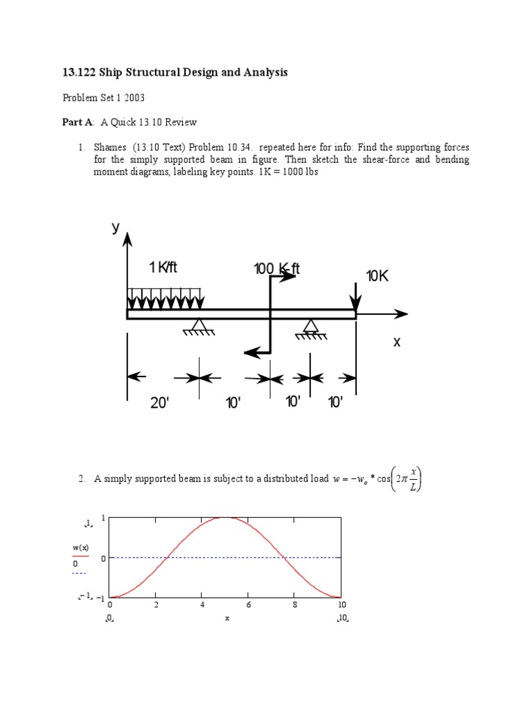 Y 10K 100 K-FT 1 K/FT: 13.122 Ship Structural Design and Analysis | PDF | Bending | Beam (Structure)