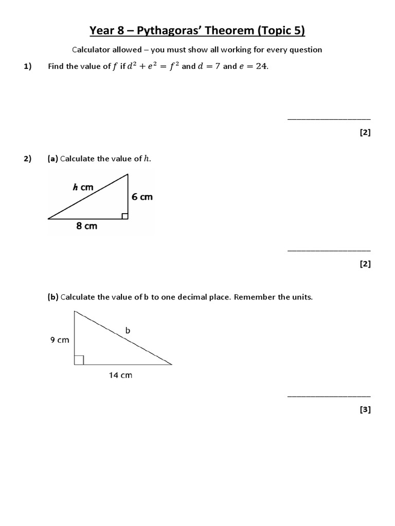 8 Pythagoras Test | PDF | Triangle | Euclid